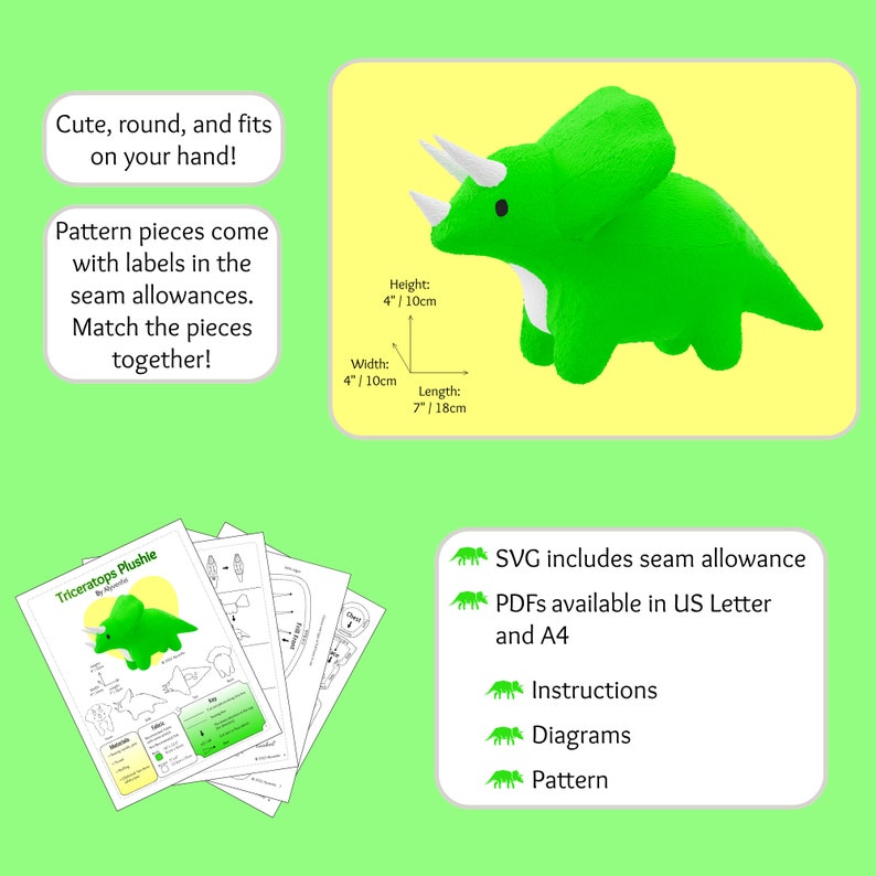 Triceratops Dinosaur Plushie Sewing Pattern PDF SVG With - Etsy
