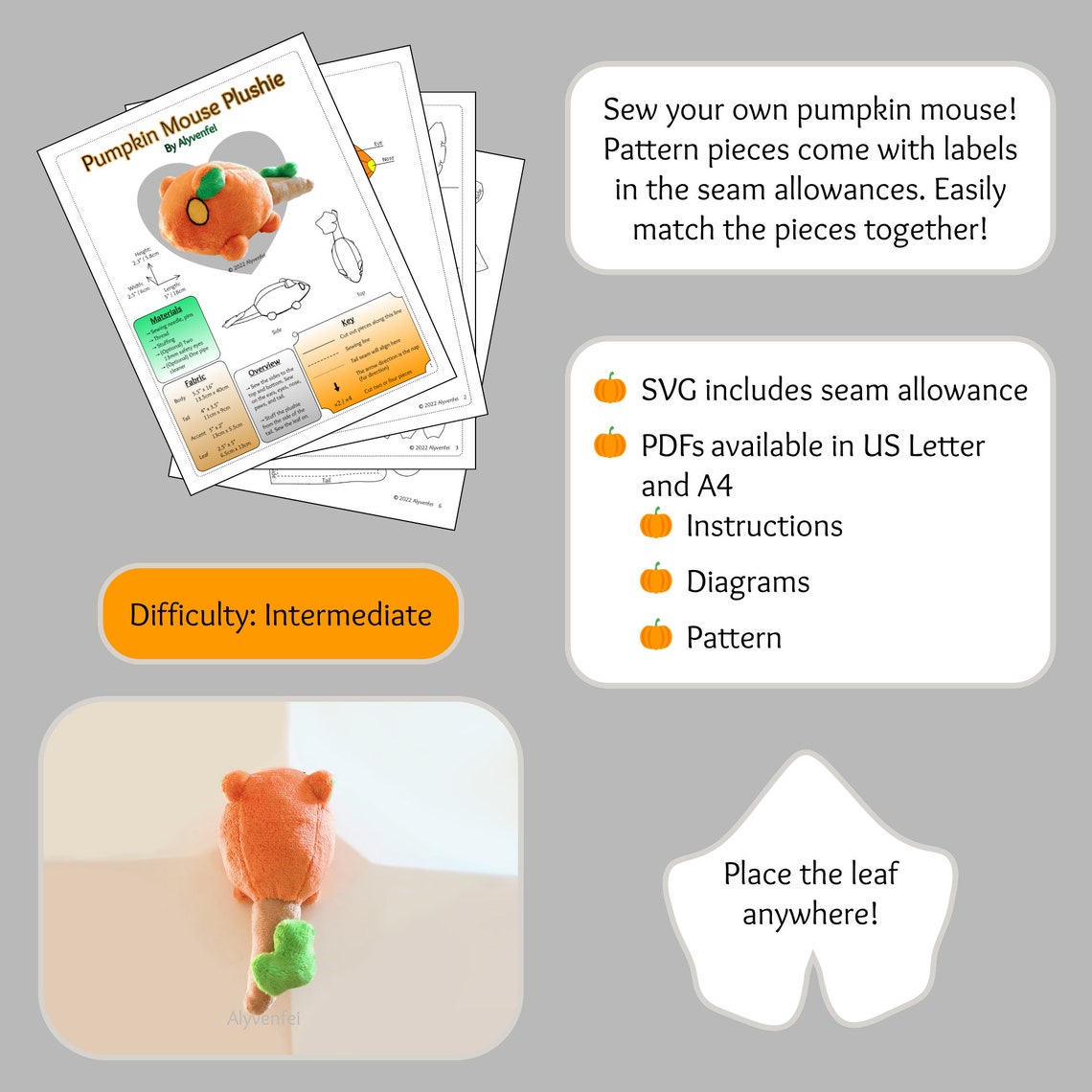 Pumpkin Mouse Plushie Sewing Pattern PDF SVG and - Etsy