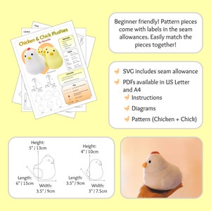 Chicken Plushie Sewing Pattern PDF SVG With Bonus Chick - Etsy