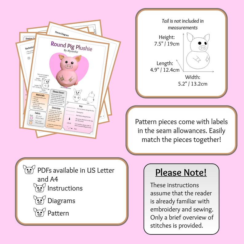 Round Pig Plushie Sewing Pattern (PDF) With Instructions - Etsy