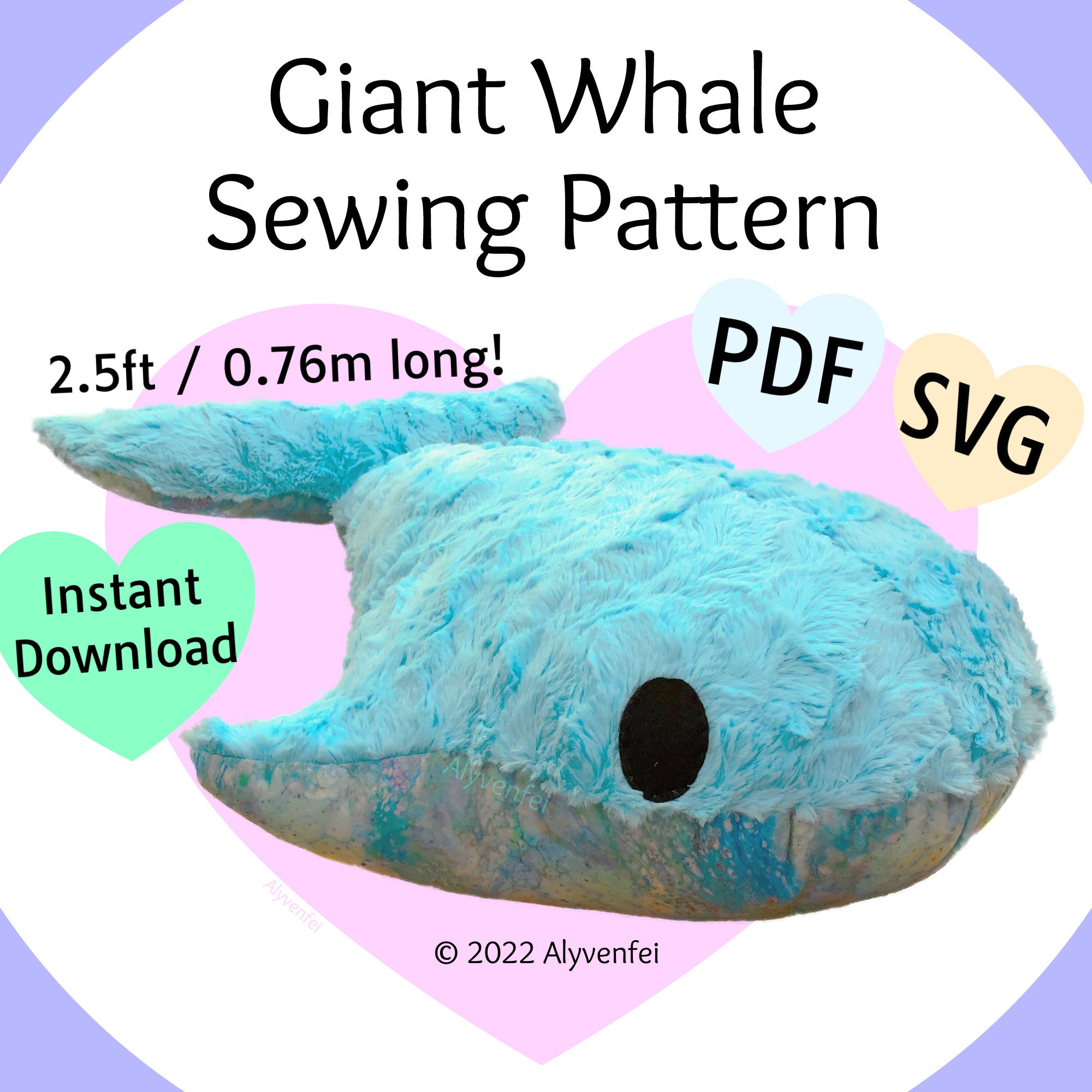 Giant Whale Plushie Sewing Pattern PDF, SVG With Instructions 2.5ft 0 ...