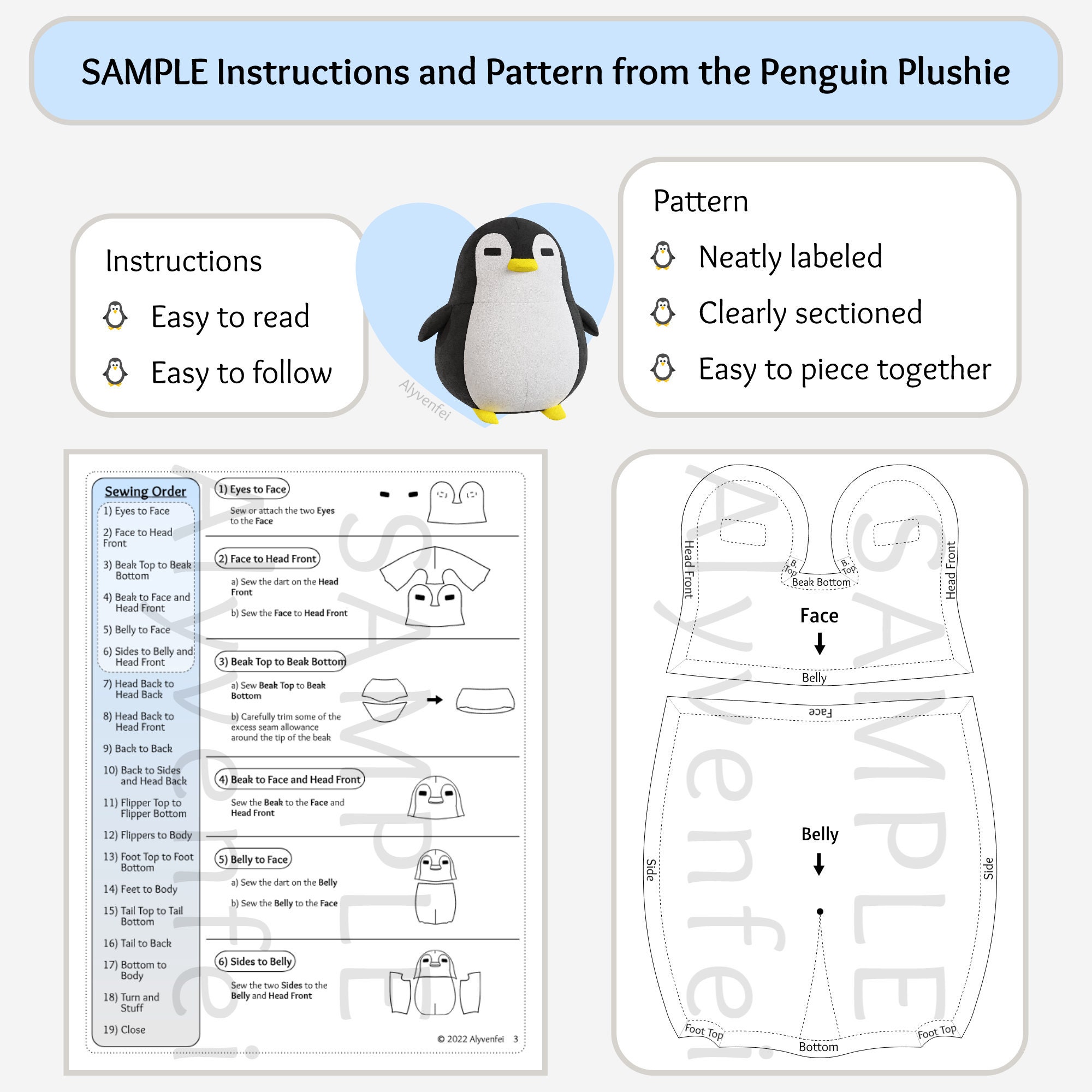 Penguin Plushie Sewing Pattern PDF SVG With Instructions - Etsy Australia