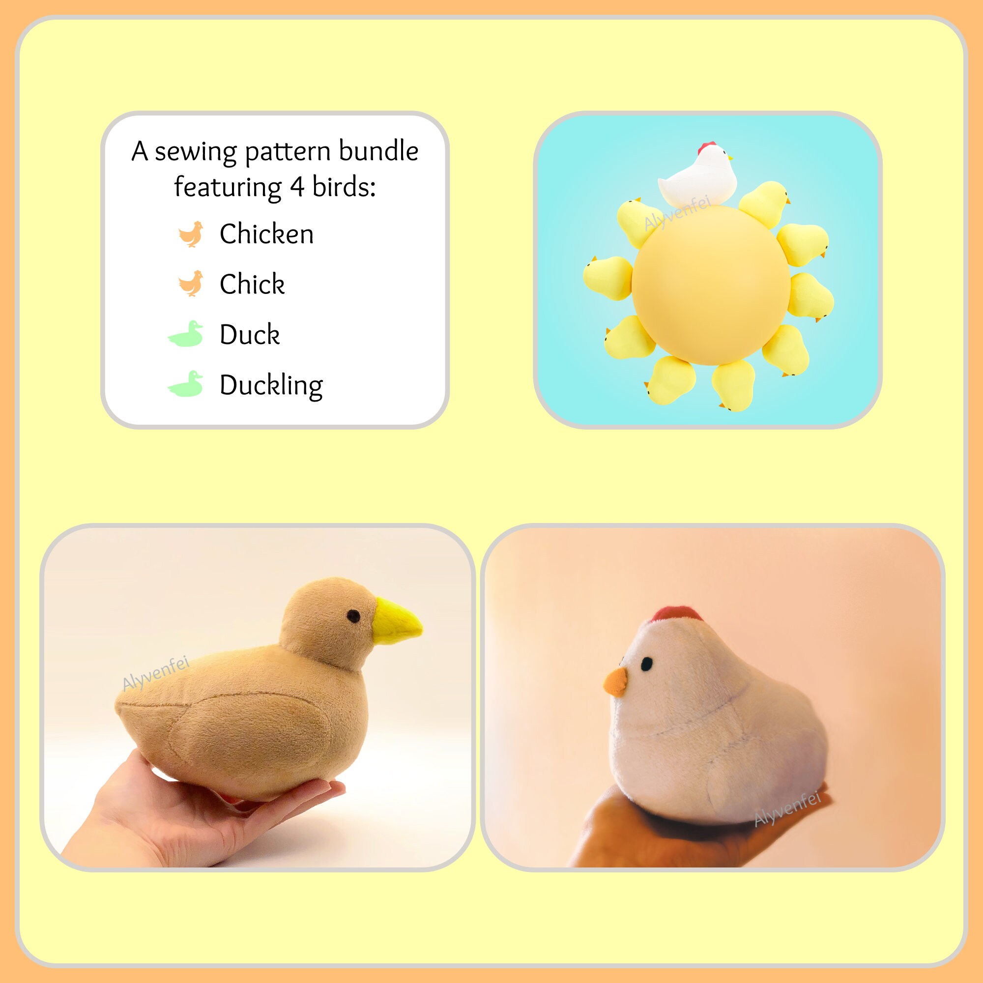 Bundle: Chicken and Duck Plushie Sewing Pattern and Instructions (PDF ...