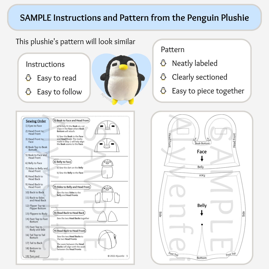 Snowball Animal Plushie Sewing Pattern (PDF, SVG) and Instructions ~ 3 ...