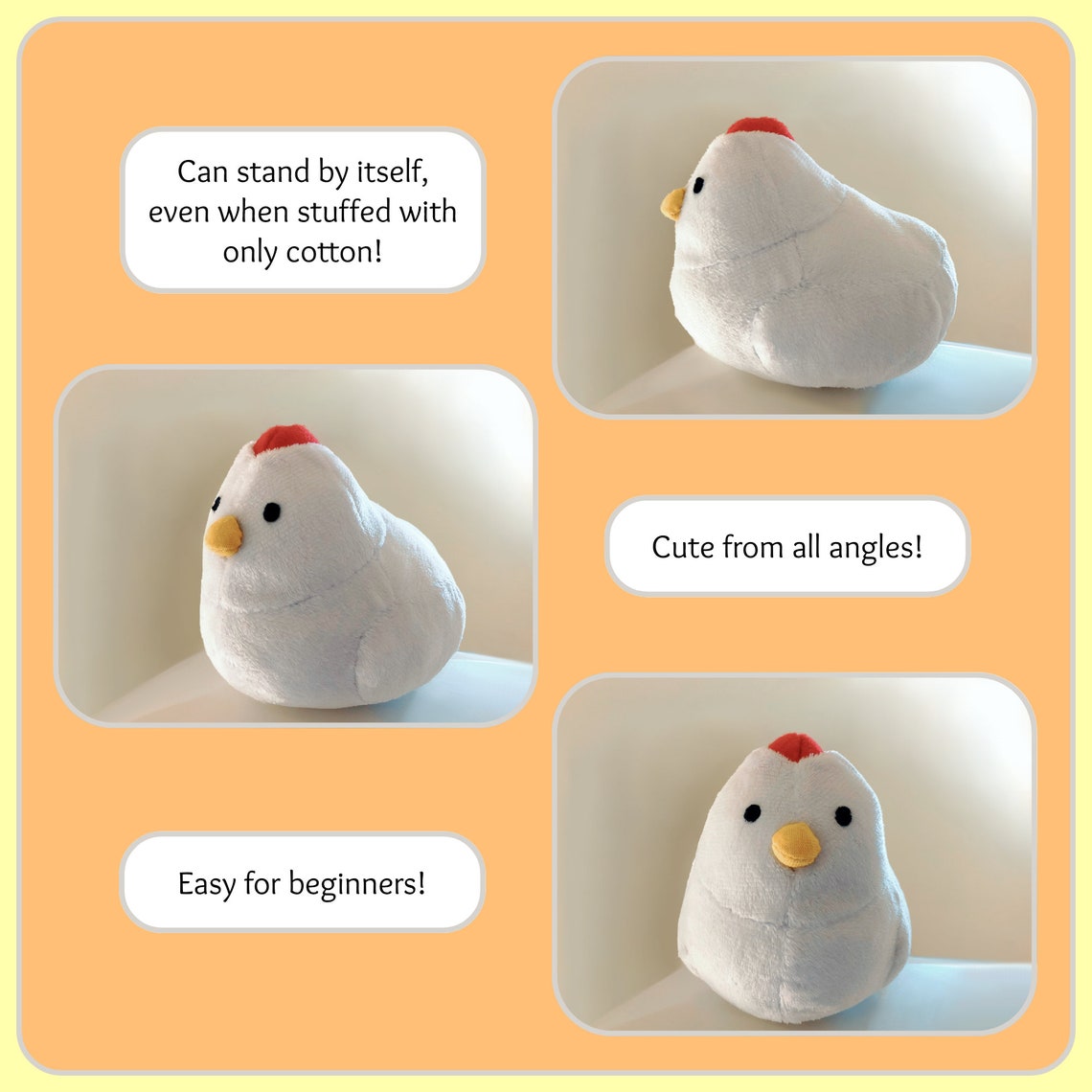 Chicken Plushie Sewing Pattern PDF SVG With Bonus Chick | Etsy