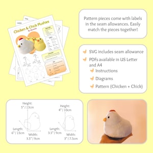 Chicken Plushie Sewing Pattern (PDF, SVG)- With Bonus Chick! and ...