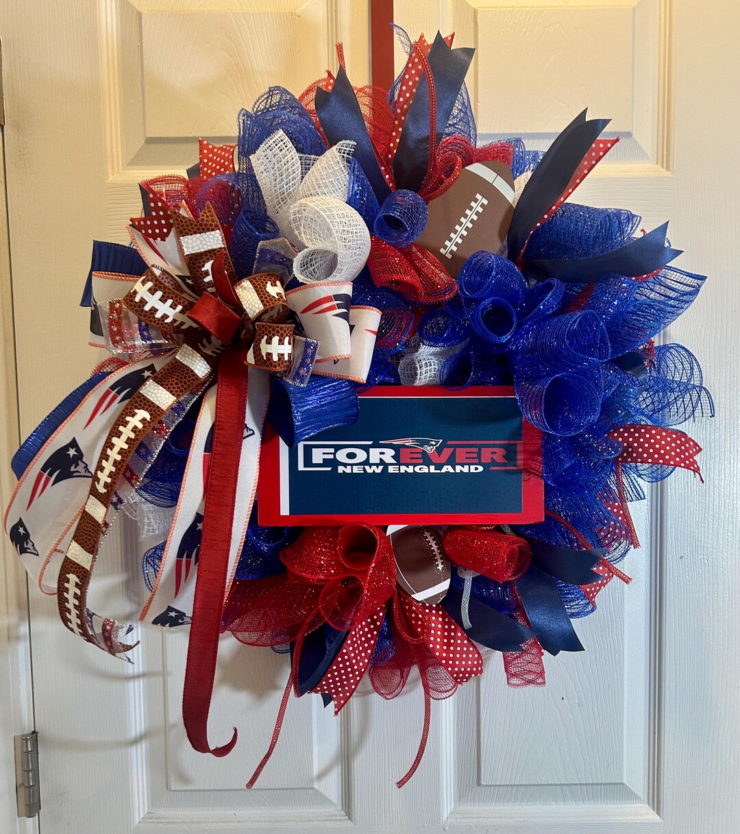 New England Patriots Wreath, Red, Blue and White Wreath, Door Decor ...