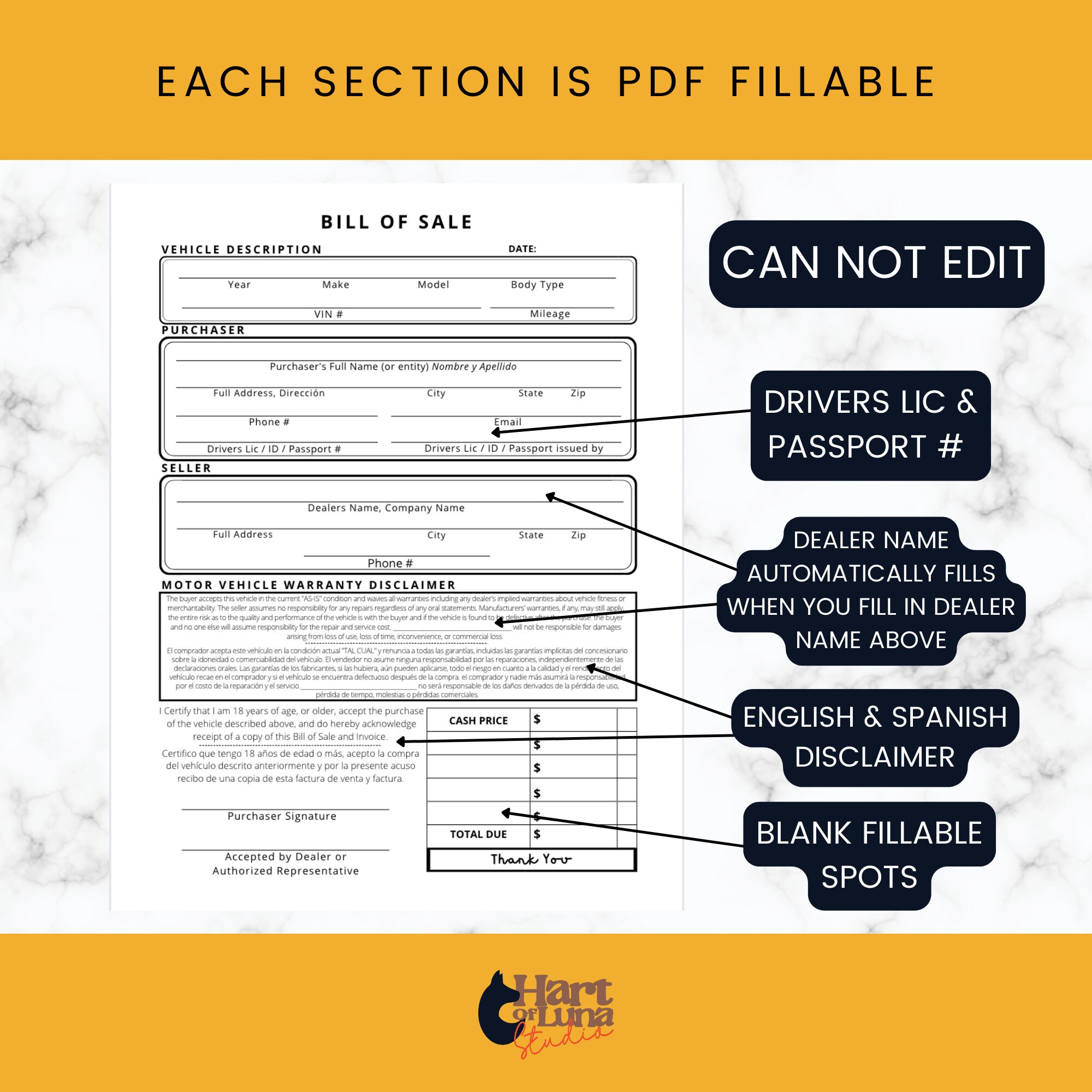 Bill of Sale Fillable and Printable Form Sales Template - Etsy Canada