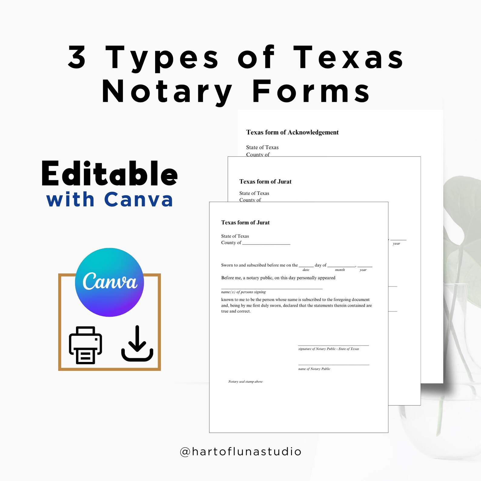Editable Notary Forms in Canva, Canva Template for Texas Notray Forms ...