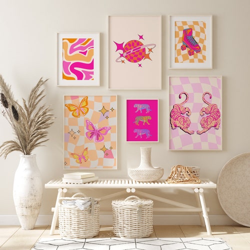 Pink and Orange Wall Art Set of 3 Wall Collage Bedroom - Etsy
