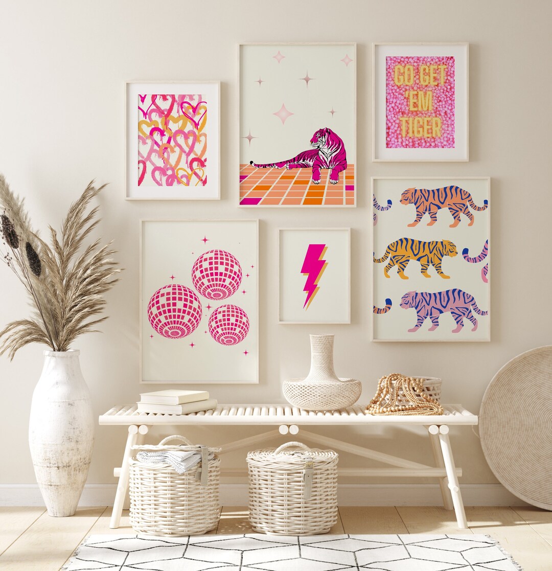 PRINTABLE Hot Pink Wall Art Tiger Art Prints, Set of 6 Prints, Gallery ...