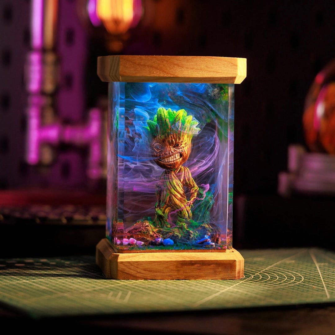 Baby Groot Sculpture: LED Resin Light - Handmade Marvel Decor - Etsy