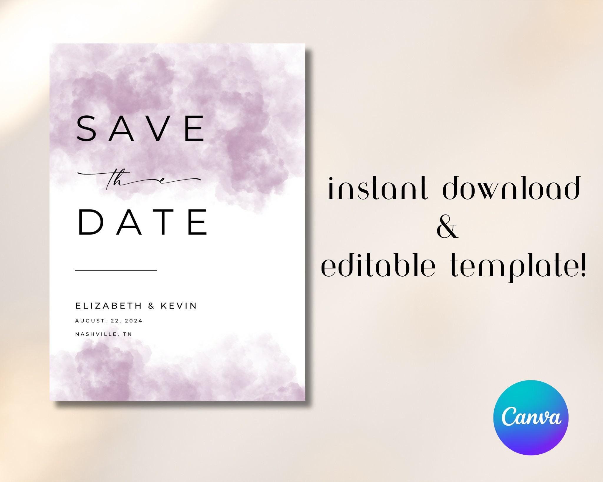 Purple Save the Date, Editable Instant Download, Purple Watercolor - Etsy