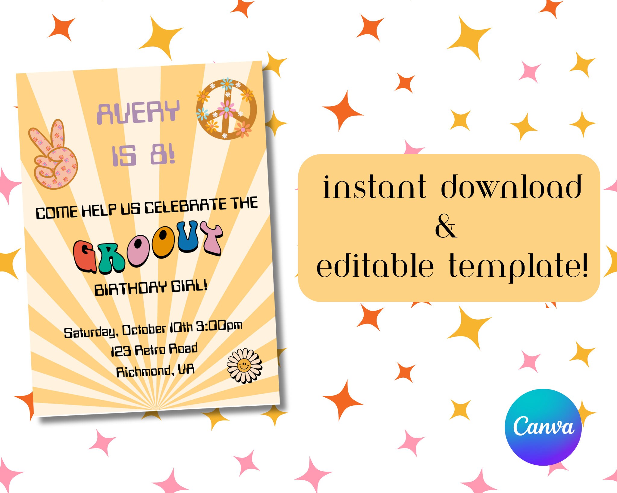 Groovy Birthday Invitation, Kid Birthday Invite, 70s Birthday Party ...