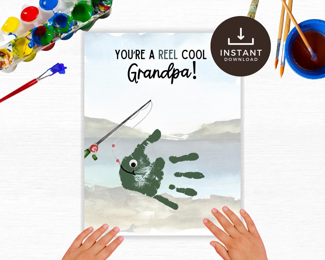 Grandpa Fish Handprint Art, Fishing Handprint, Unique Birthday Gift ...
