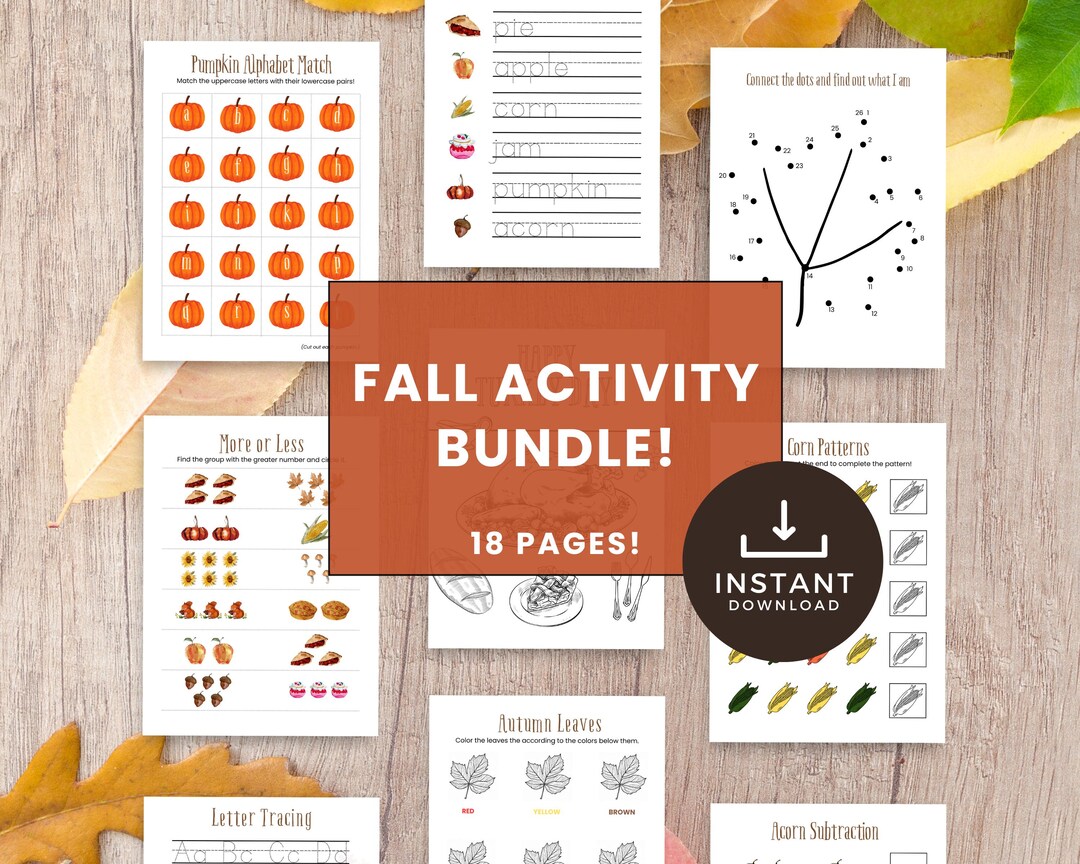Kids Autumn Activity Bundle, Printable Worksheets, Fun Learning, Fall ...