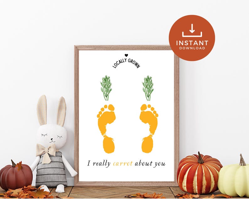 Carrot Footprint Craft, Fall Handprint Craft, Fall Homeschool Art, Fall ...
