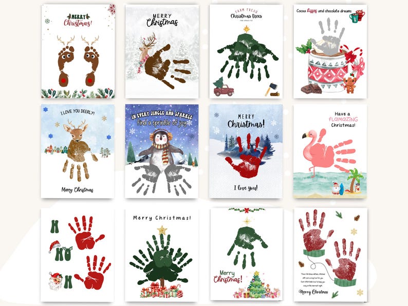 Christmas Handprint Footprint Art Bundle, DIY Kids Craft (digital ...