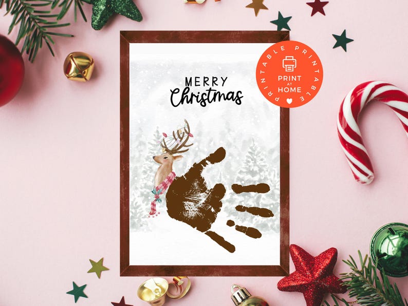 Reindeer Handprint Art Printable, Christmas Craft for Kids, DIY ...