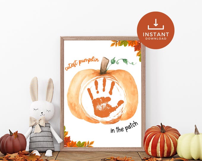 2024 Halloween Pumpkin Handprint Footprint Toddler Baby Printable Art ...