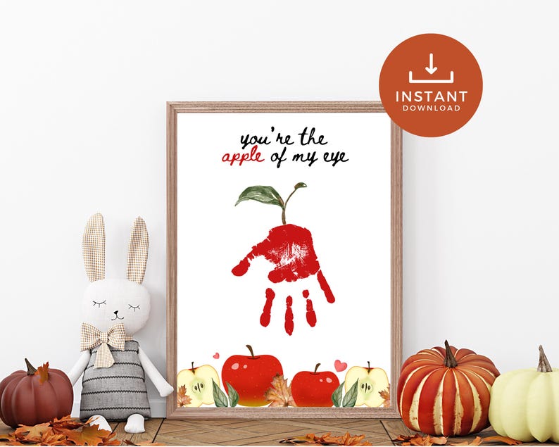 Apple Handprint Craft, Printable Keepsake for Kids, Fall Activity, DIY ...