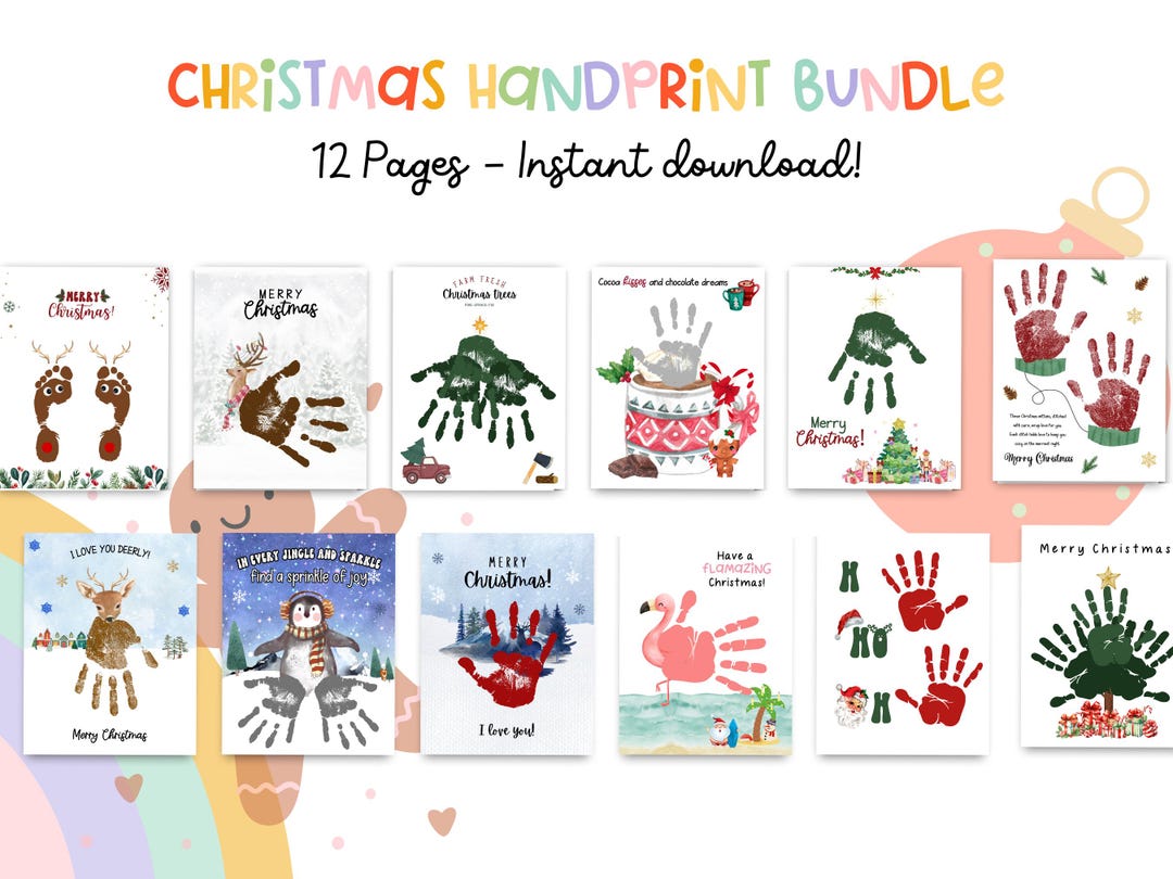 Christmas Handprint Footprint Art Bundle, DIY Kids Craft (digital ...