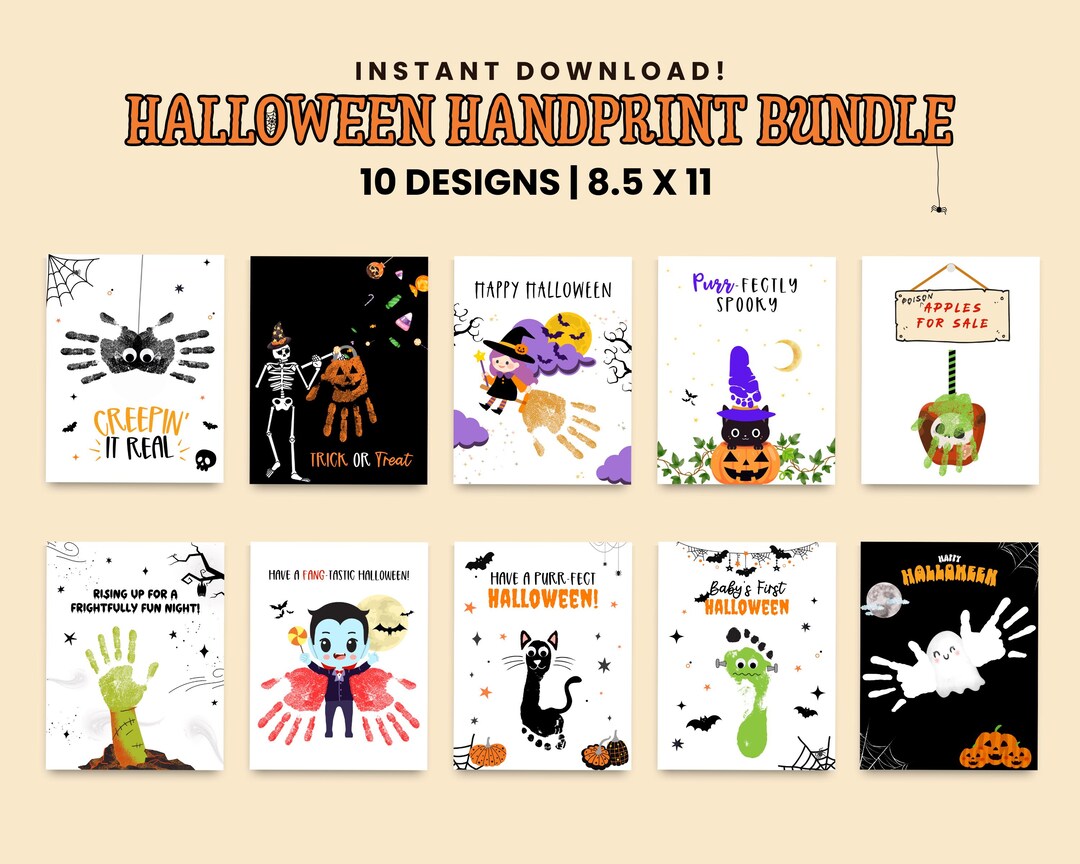 Halloween Handprint Art Bundle, DIY Halloween Keepsake, Fun Halloween ...