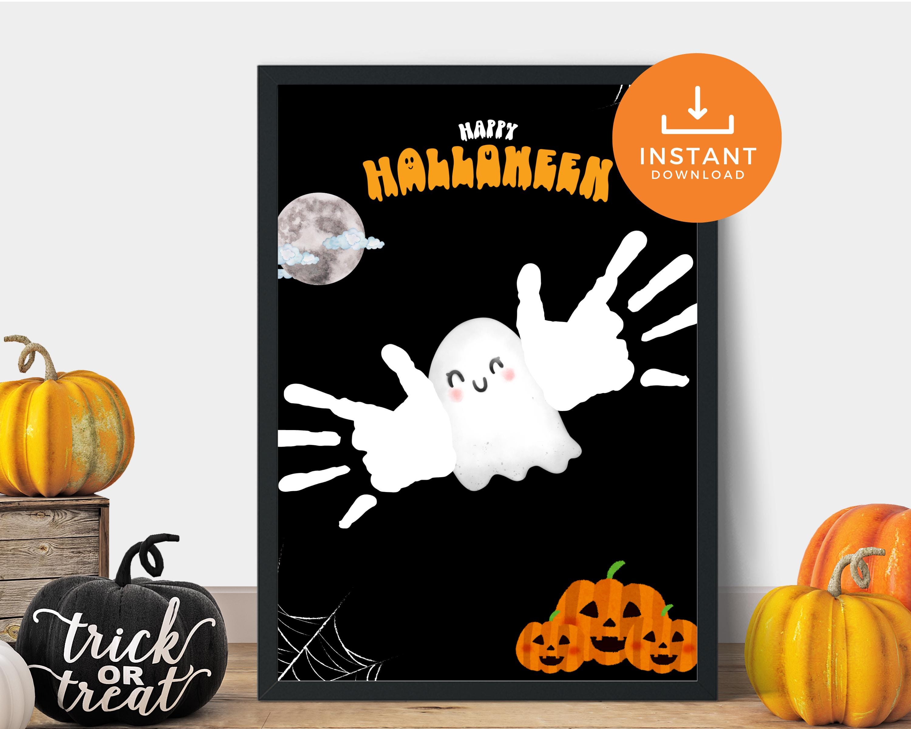 Halloween Handprint Art, Fun Toddler Craft, Ghost Pumpkin Keepsake ...