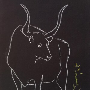 Handmade Cow Chalk Line Art on Black, Minimalist Animal Drawing - Etsy
