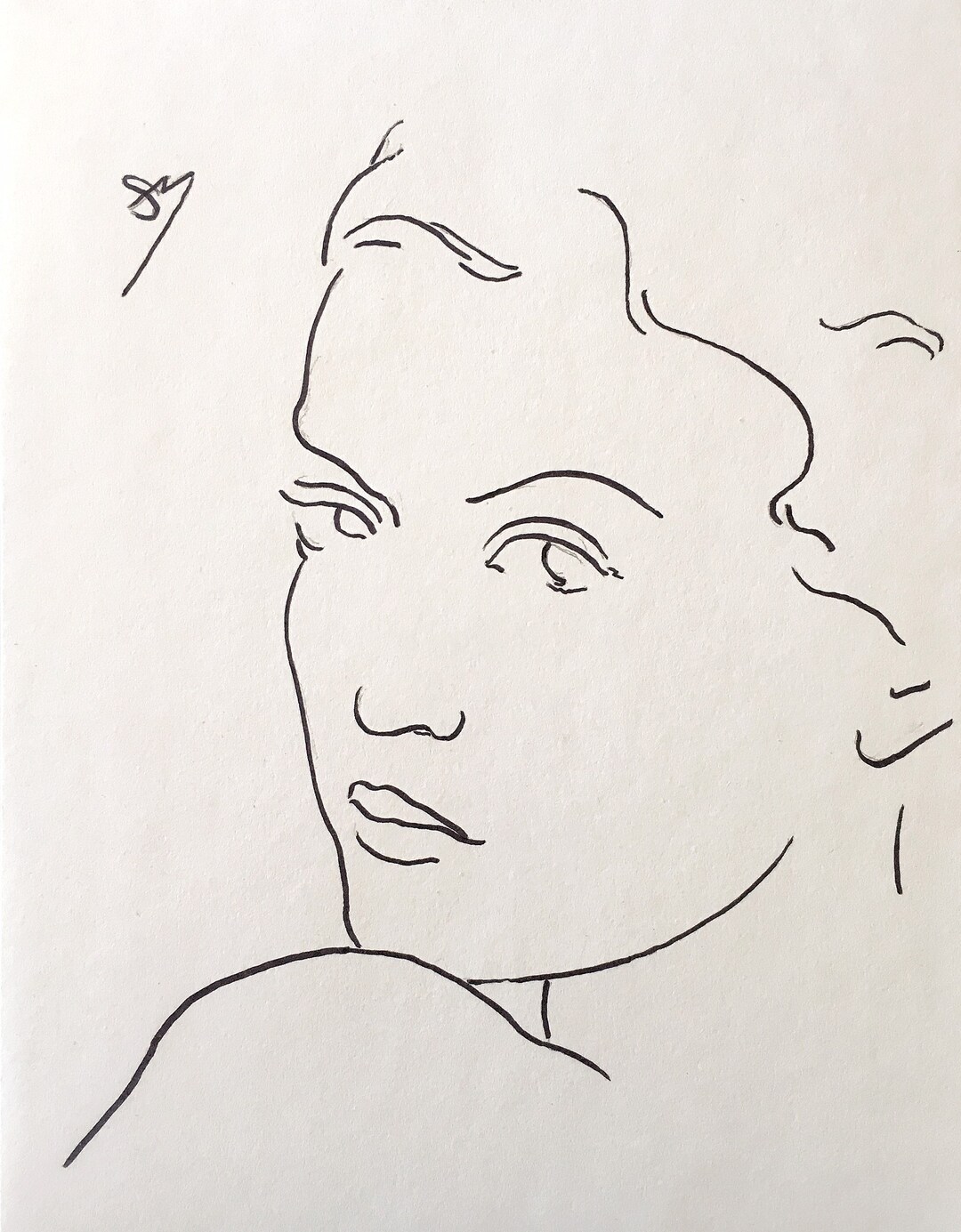 Original Handmade Line Art Drawing, Monochrome Face of a Woman in Black ...
