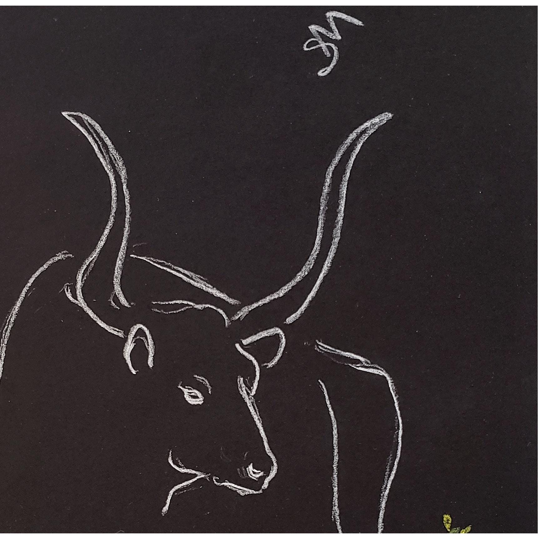Handmade Cow Chalk Line Art on Black, Minimalist Animal Drawing - Etsy