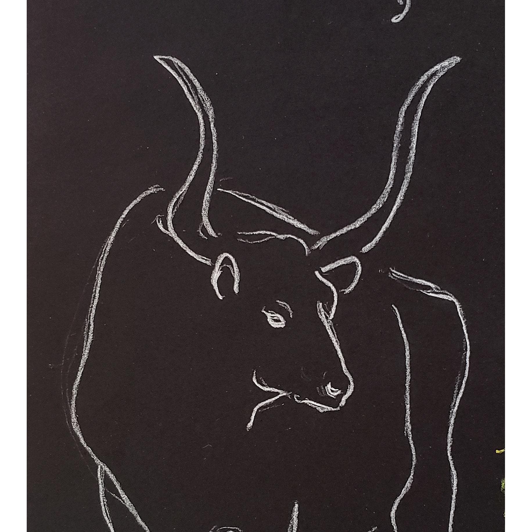 Handmade Cow Chalk Line Art on Black, Minimalist Animal Drawing - Etsy