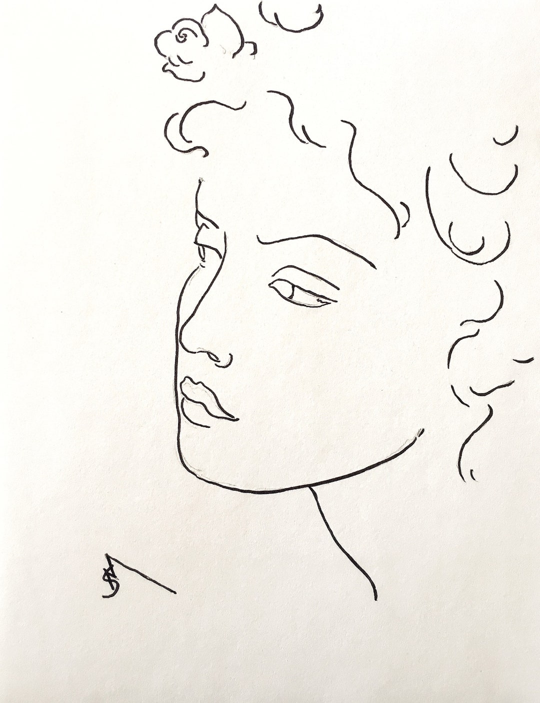 Original Handmade Line Art Drawing, Minimalist Monochrome Portrait ...