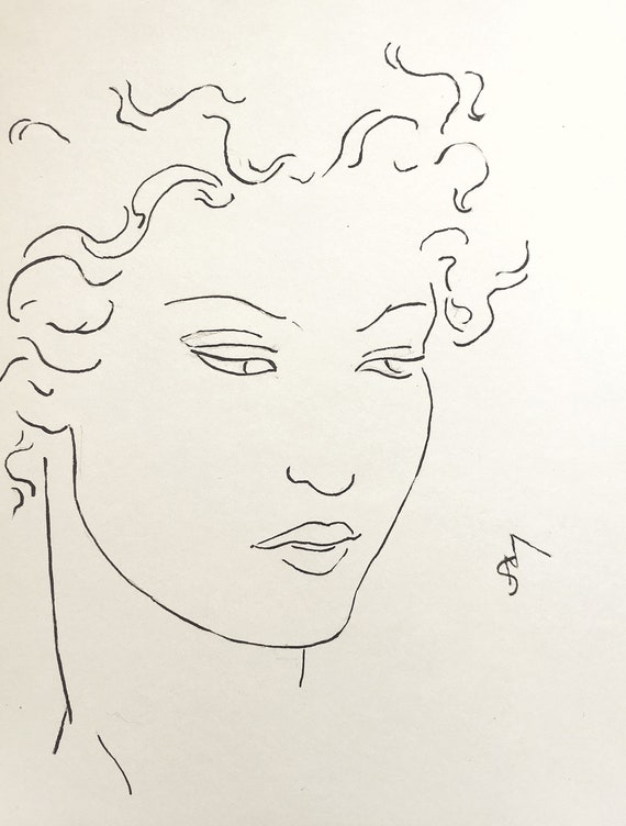 Original Contemporary Art Line Drawing of a Woman Fashion - Etsy