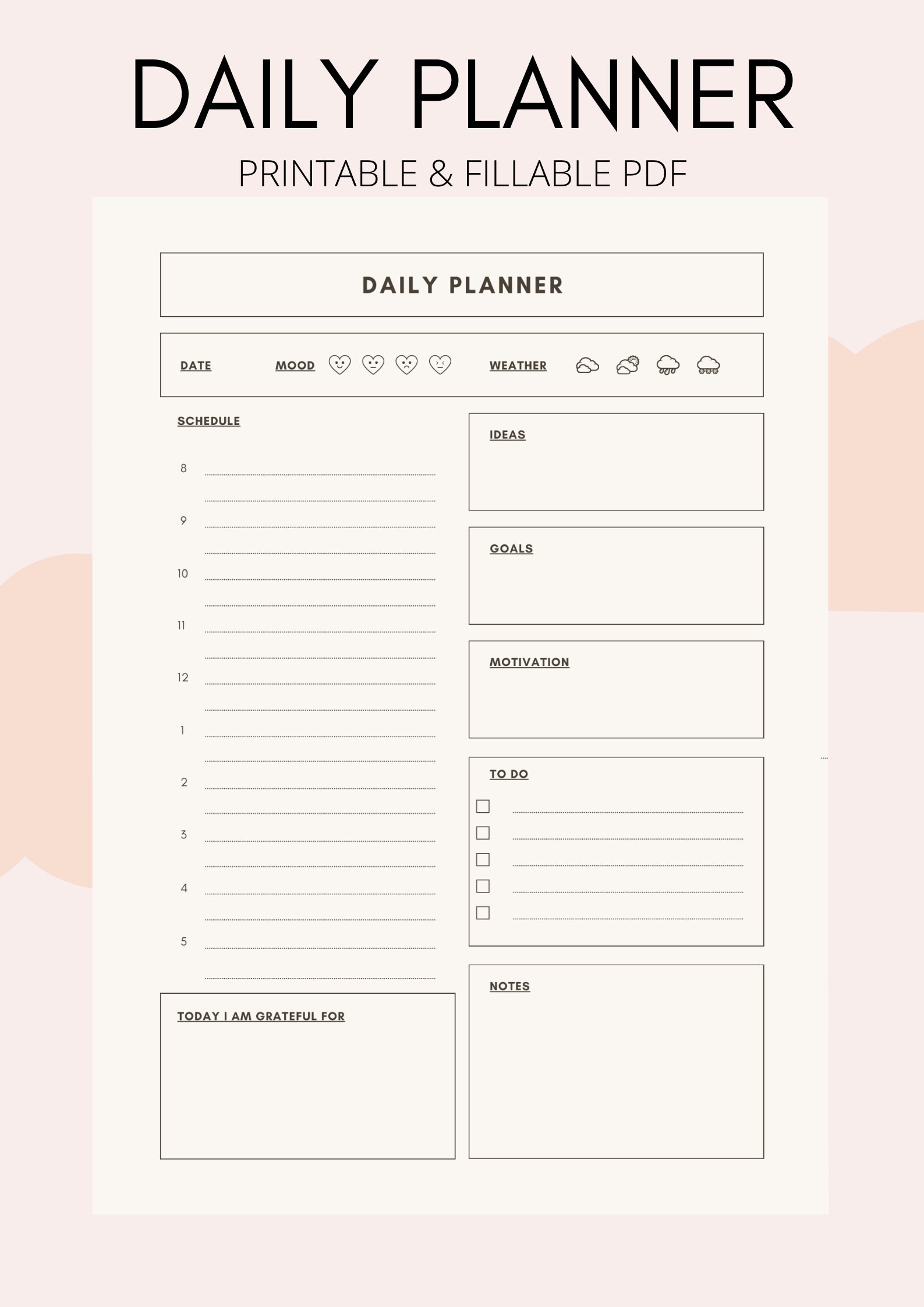 Digital Daily Planner, Daily Planner Printable, Daily Schedule, Hourly ...