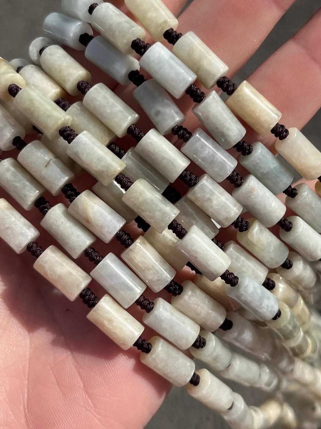 7mm X 12mm Burmese Green / Brown Jadeite Tube Beads - Natural Stone ...