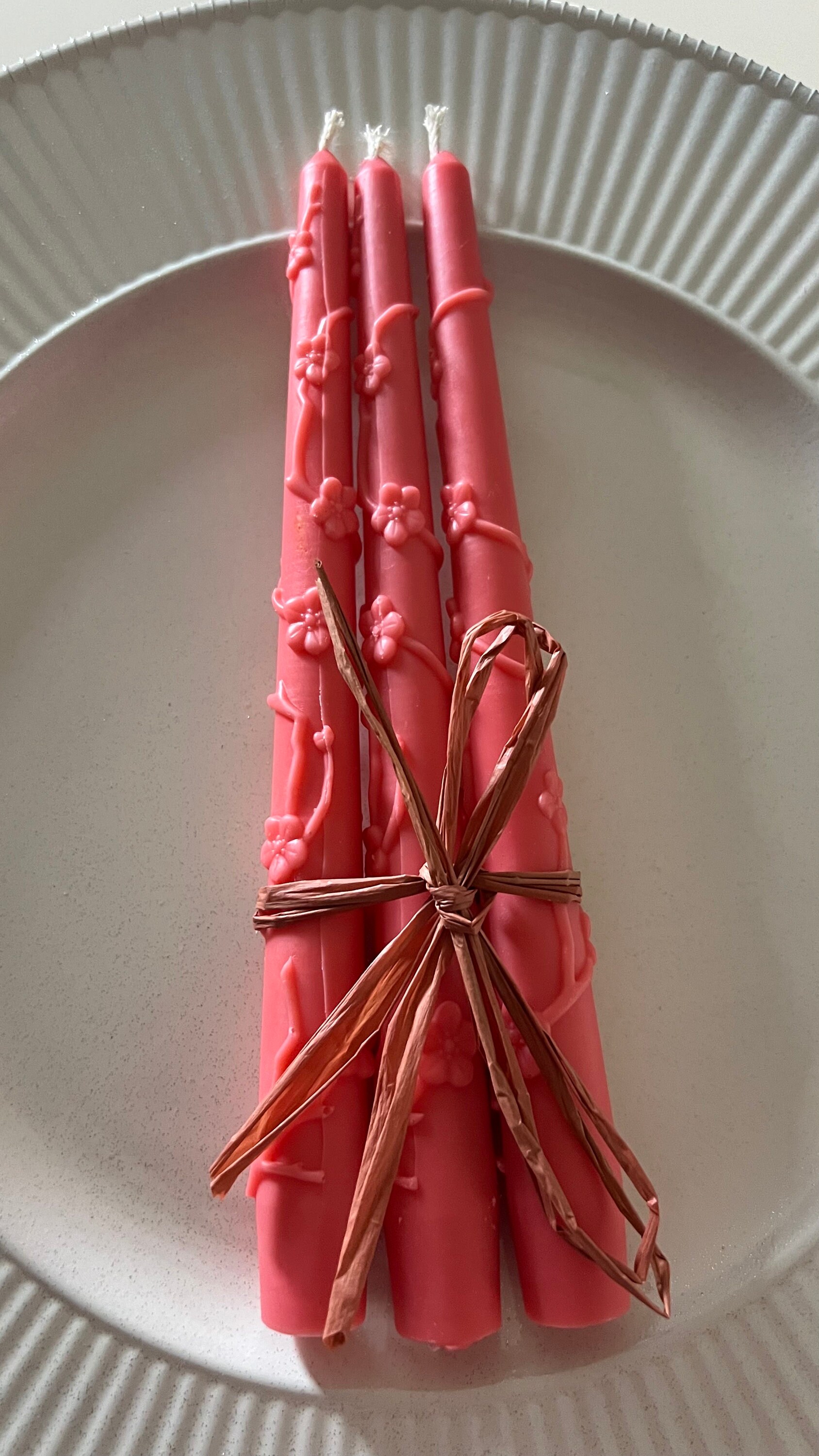 Handmade Pink Taper Candles With Sakura Flower Pattern 9 Inches ...