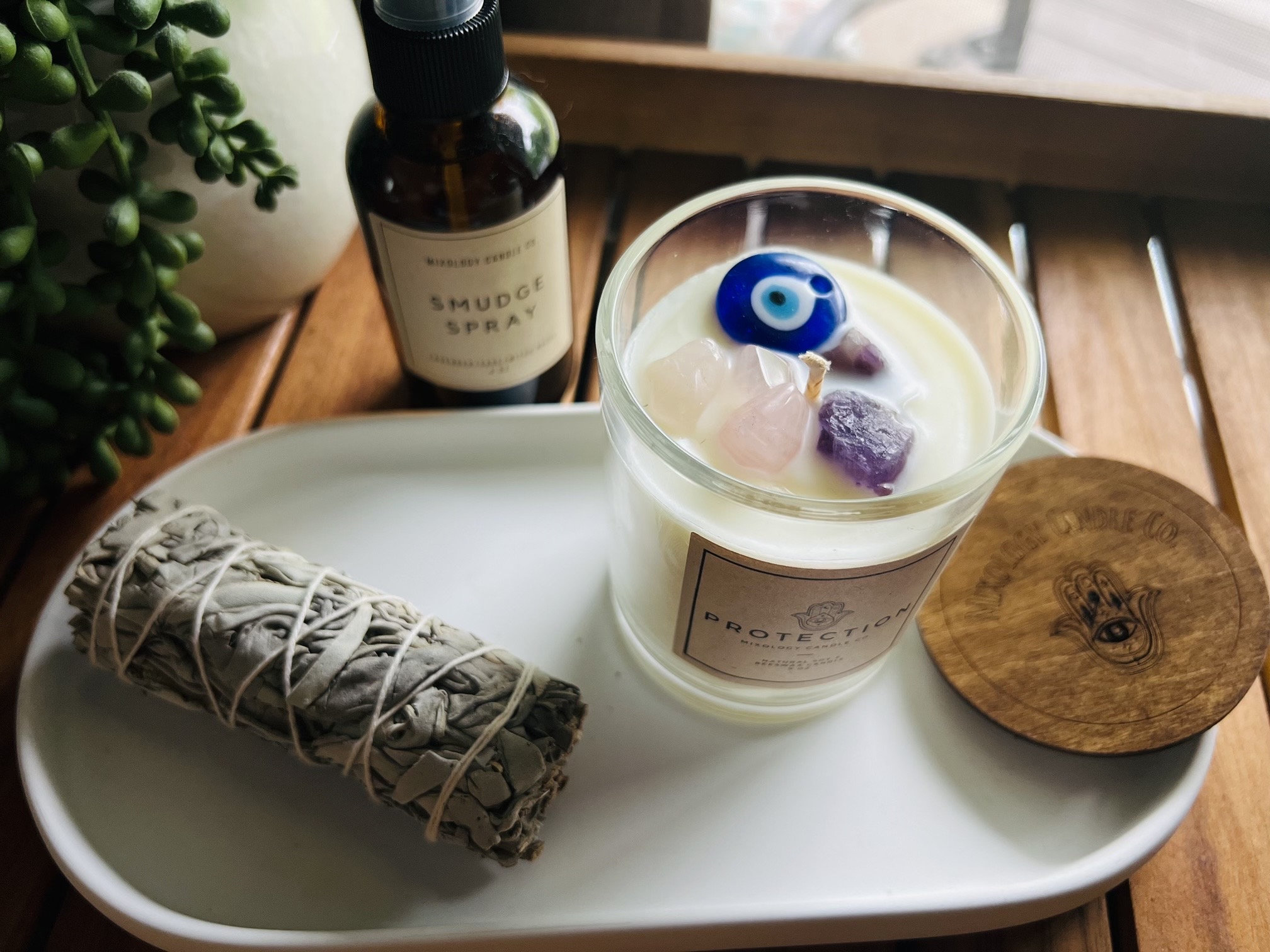 Handmade Sage Smudge Kit: Evil Eye Candle & Cleansing Spray - Etsy