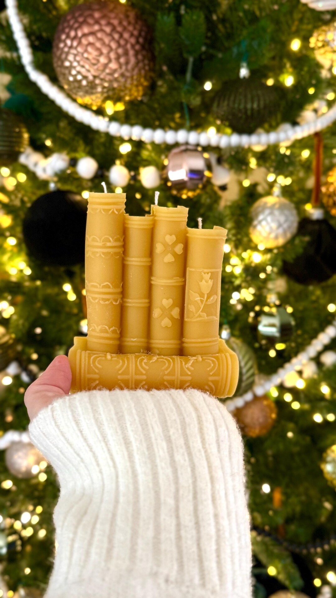 Handmade Beeswax Book Stack Candle: 3-wick Eco-friendly Decor - Etsy