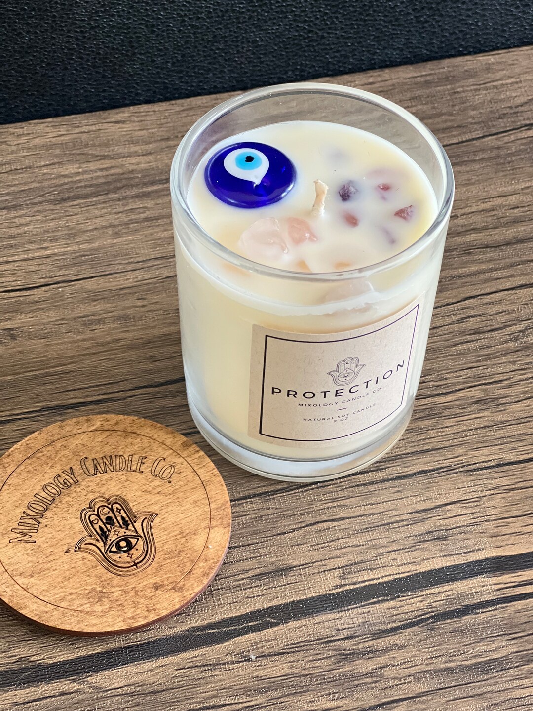 Evil Eye Protection Candle, Pink Quartz, Amethyst Infused, Lavender and ...