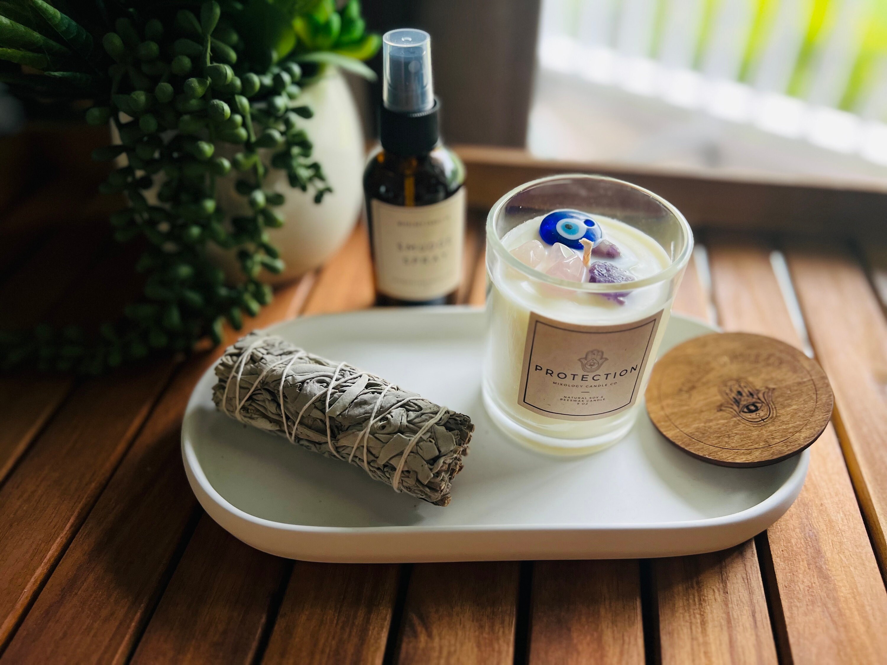 Handmade Sage Smudge Kit: Evil Eye Candle & Cleansing Spray - Etsy
