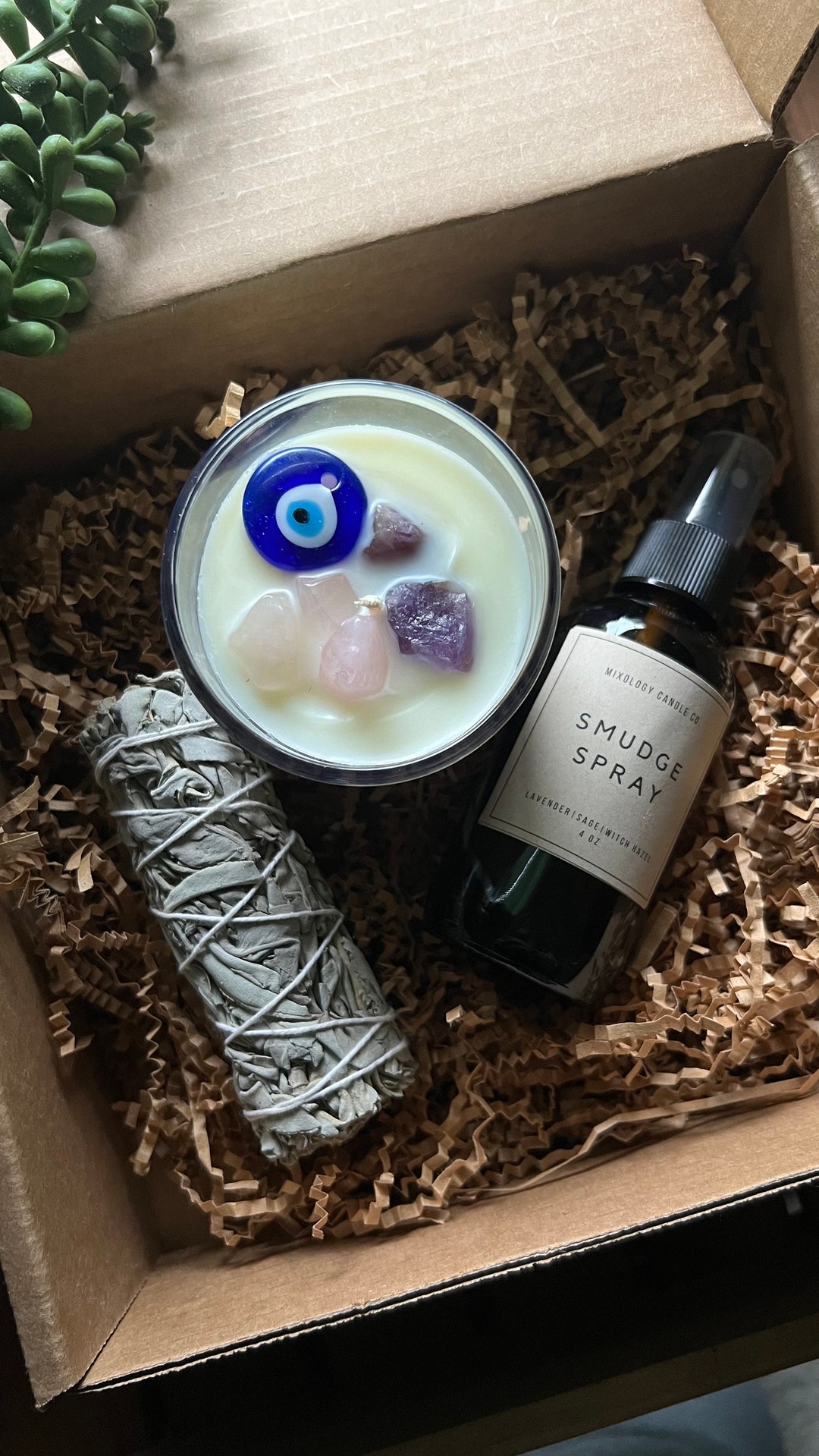 Ritual Smudge Kit With Sage, Smudge Spray, and Evil Eye Candle ...