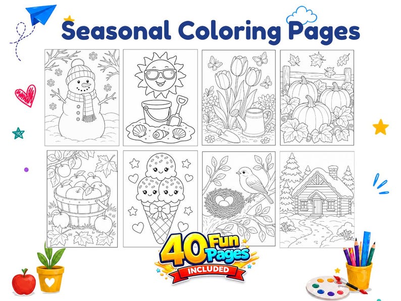 Seasonal Coloring Pages for Kids Printable. Summer, Fall, Spring ...