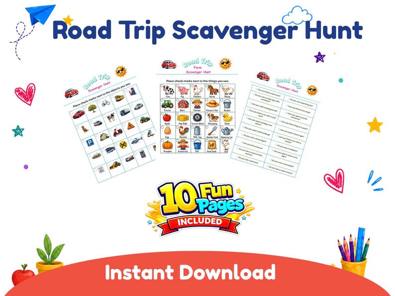 Road Trip Scavenger Hunt Printable | Kids Travel Activity Game (PDF) - Etsy