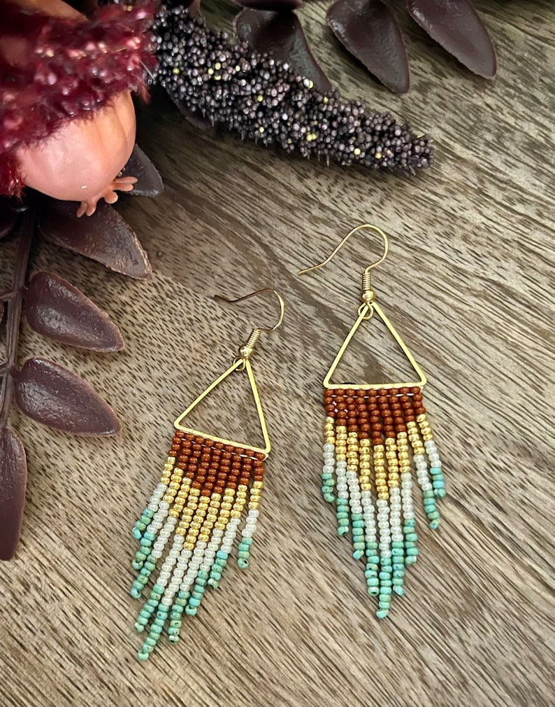 Turquoise and Brown Triangle Fringe - Etsy