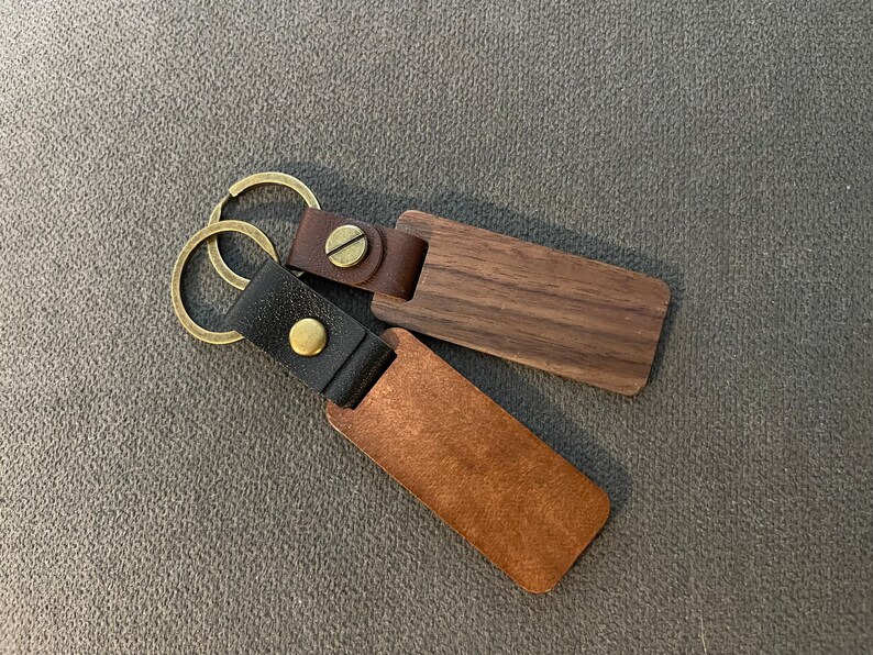 Custom Key Chain Laser Engraved Walnut Keychain Cowhide Leather Strap ...