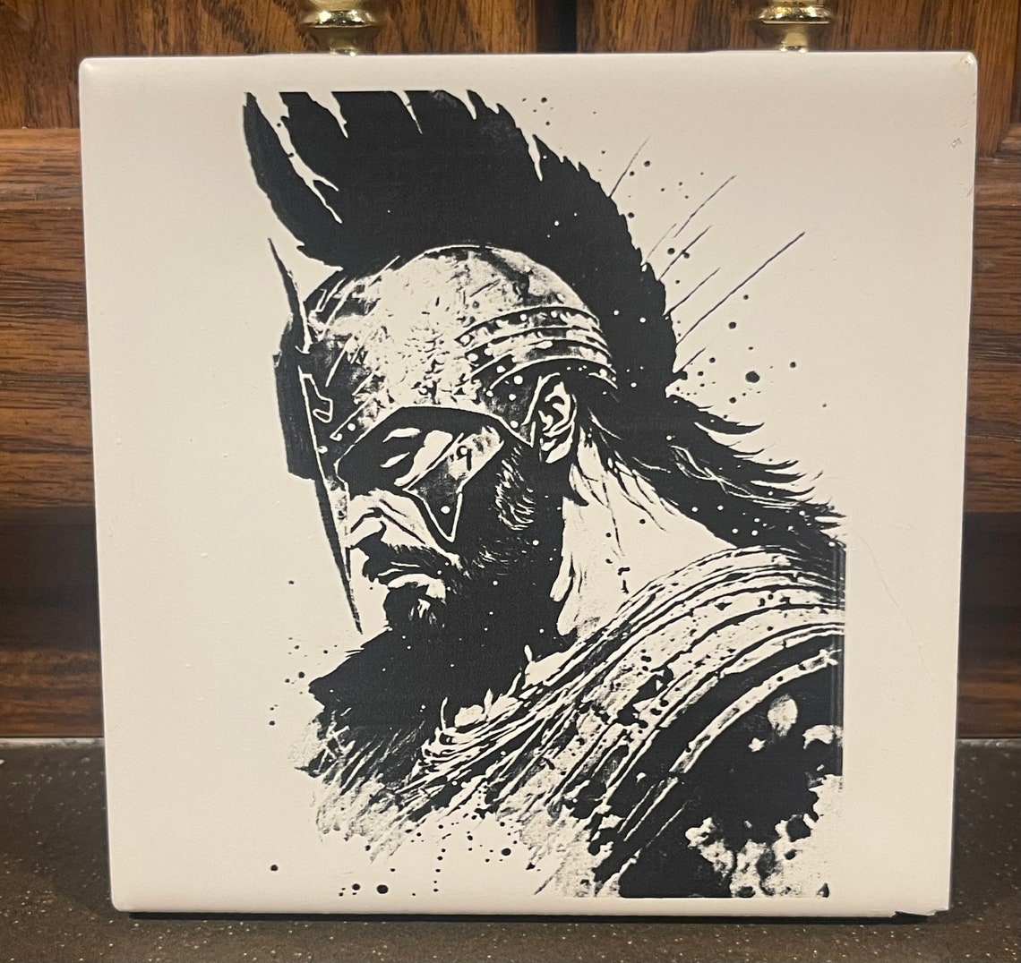 Spartan Warrior Laser Engraved White Tile Leonidas Art Spartan Style ...