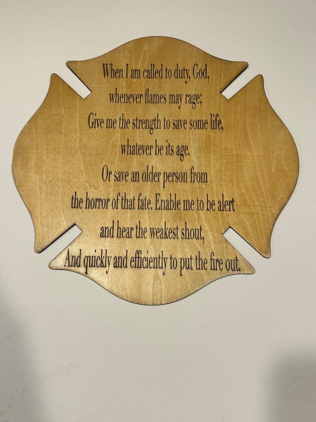 Fireman's Prayer Plaque Wood Maltese Cross Fire Dept Decor Gift for ...