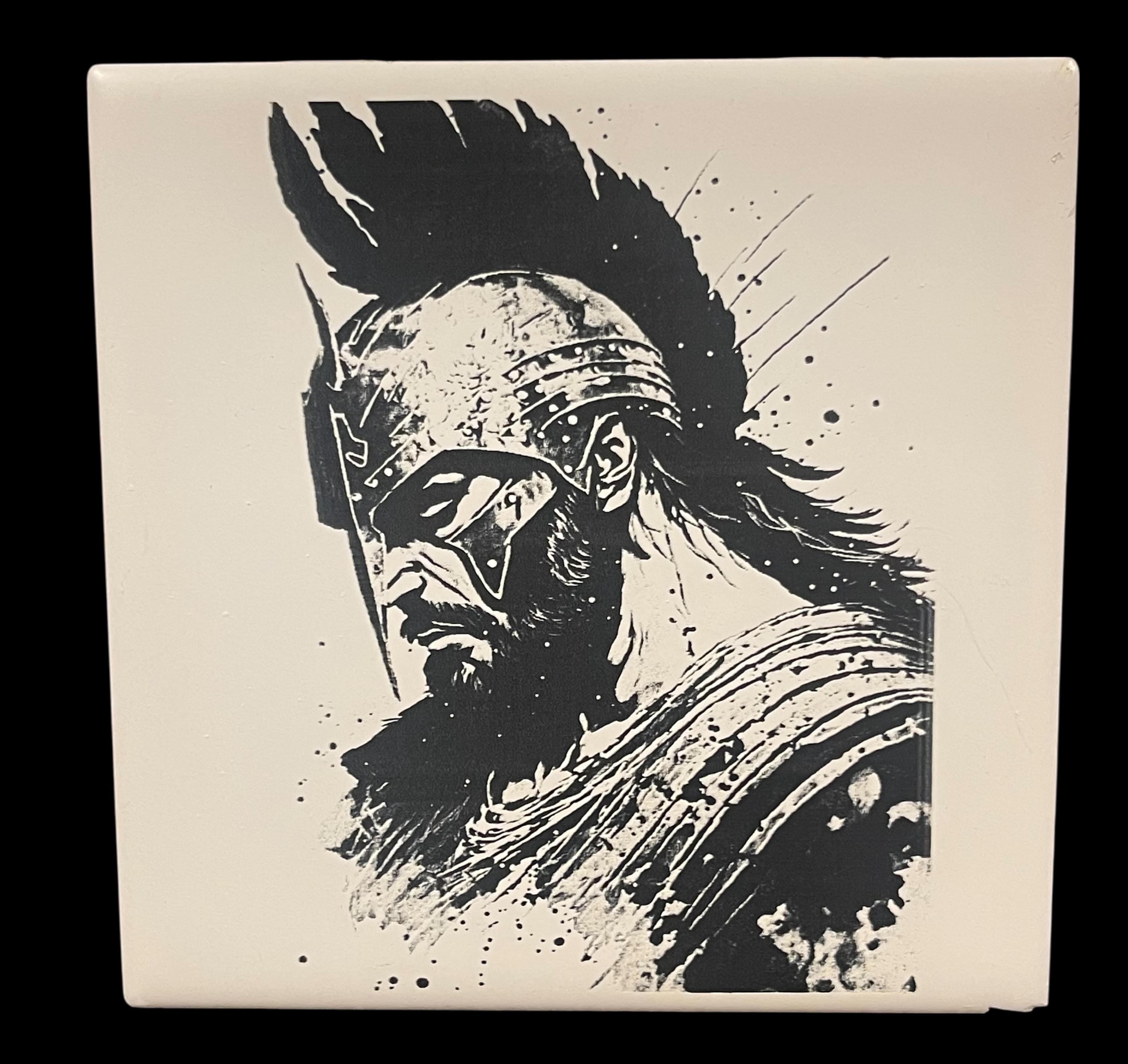 Spartan Warrior Laser Engraved White Tile Leonidas Art Spartan Style ...