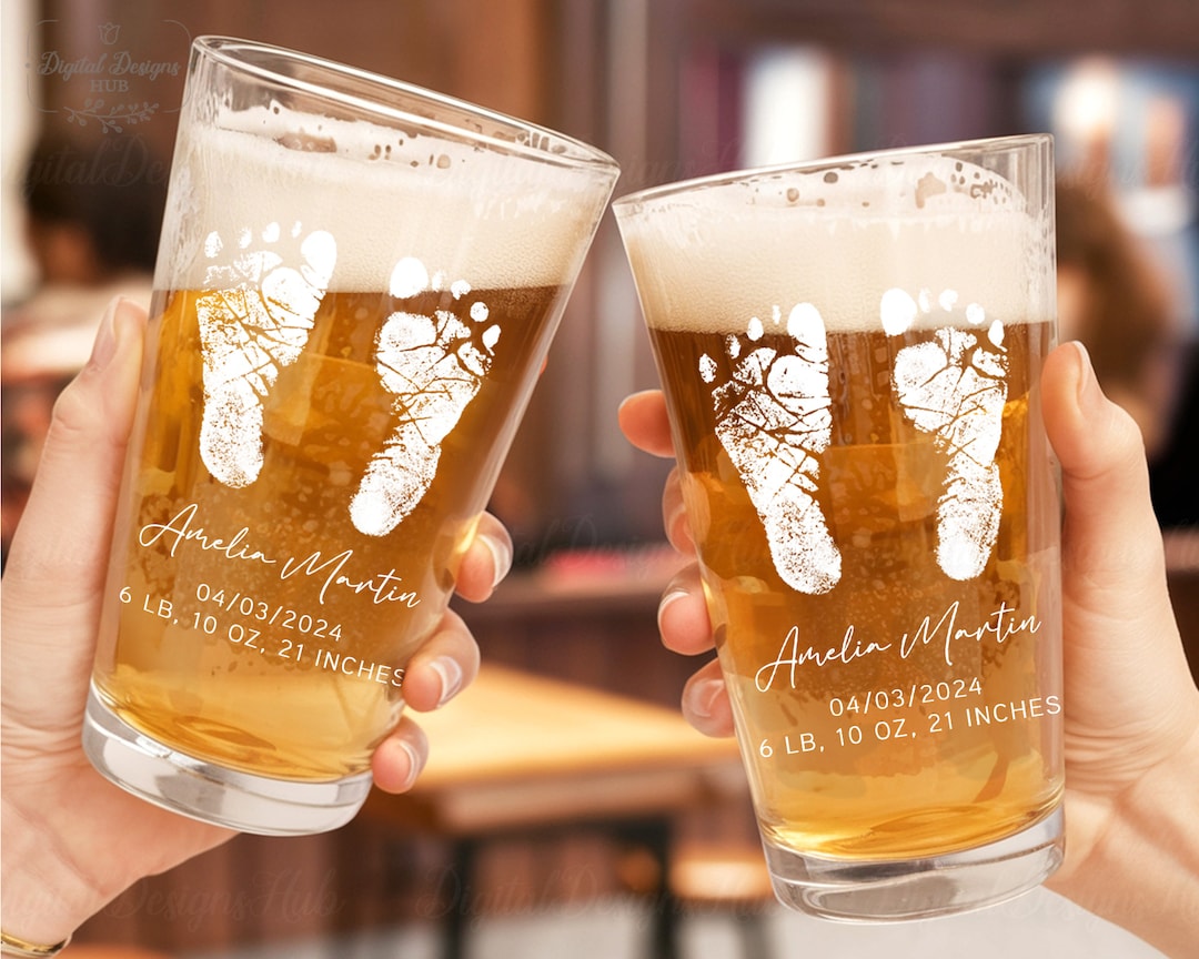 Baby Footprints Beer Glass, Custom 16oz Pint Beer Glass, to Dad From ...